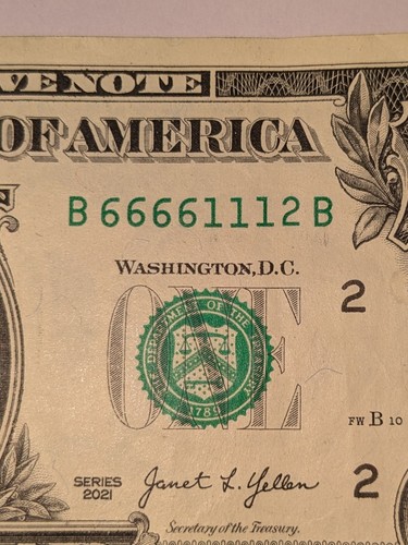 $1 Fancy Serial Number (B 66661112 B) 2021 Series | eBay