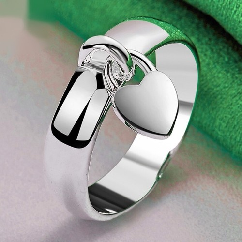 925 Sterling Silver Noble Gorgeous Heart Lock Ring for Women Wedding ...