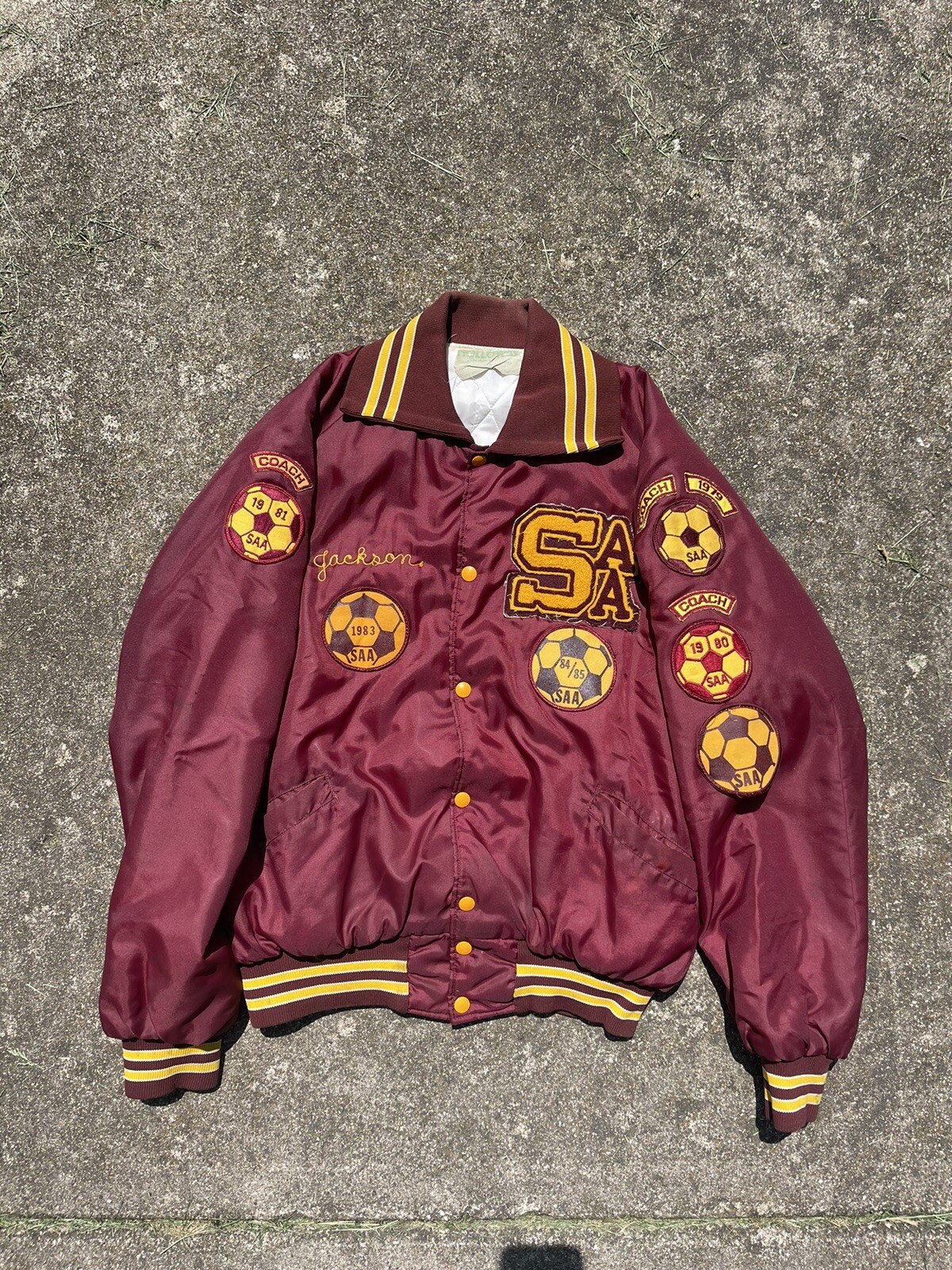 70s Soccer Coach Jacket Patches And Satan Size Large - Gem