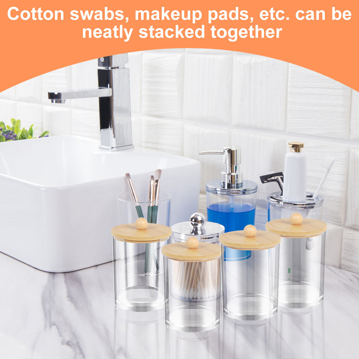 4Pcs Cotton Pads Holder Stackable Cotton Balls Container with Lid 10oz ...