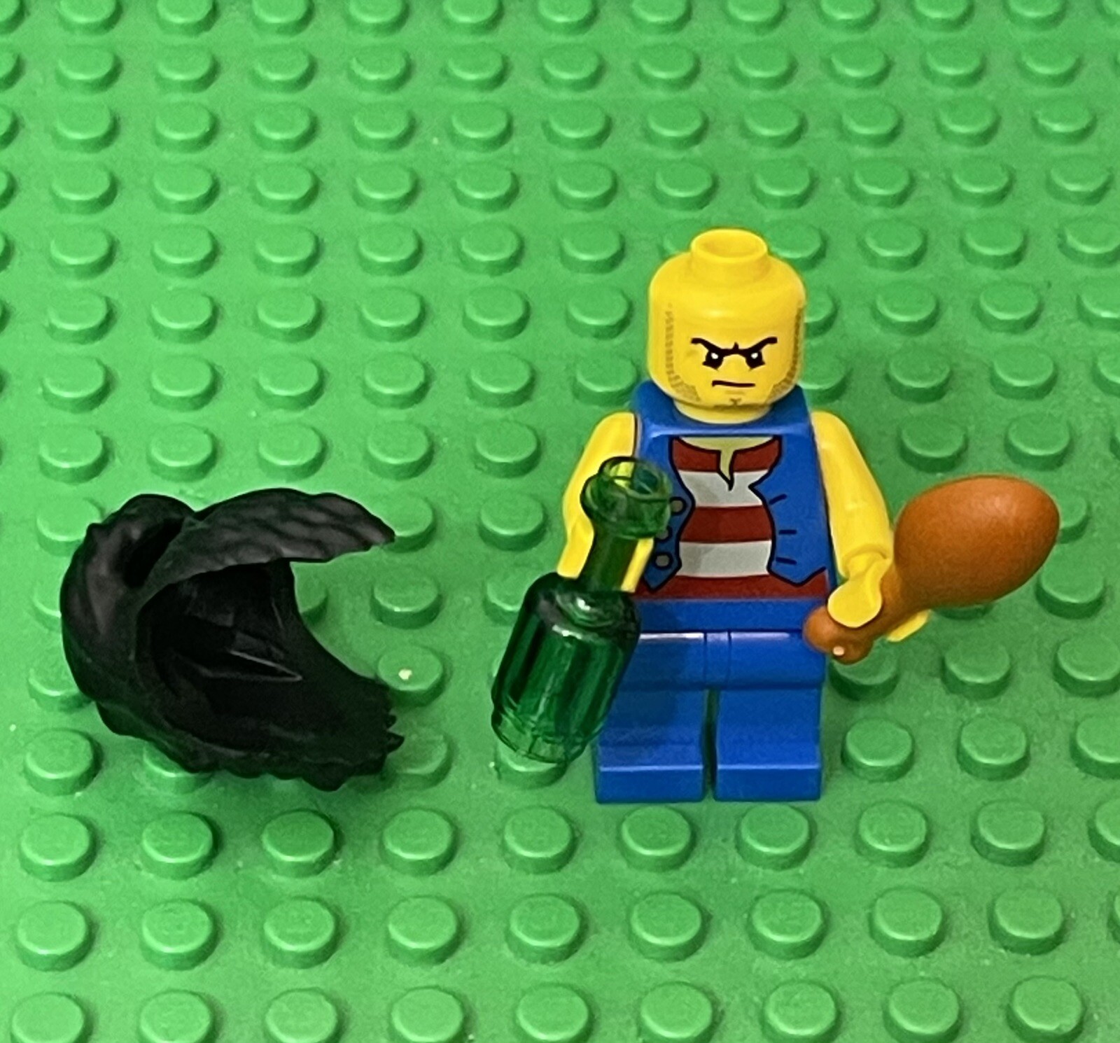 Lego BAM Pirate Castaway Mini Figure With Hair Beard,Bottle And ...