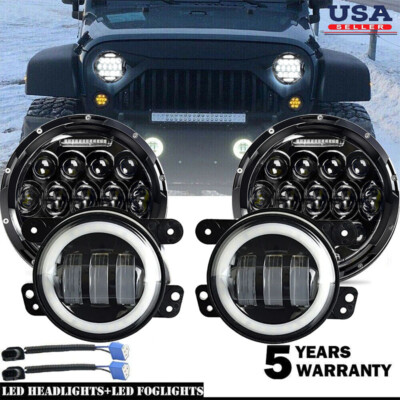 For Hummer H3 7" inch Round Sealed LED Headlights +4" Fog Lights Spot ...