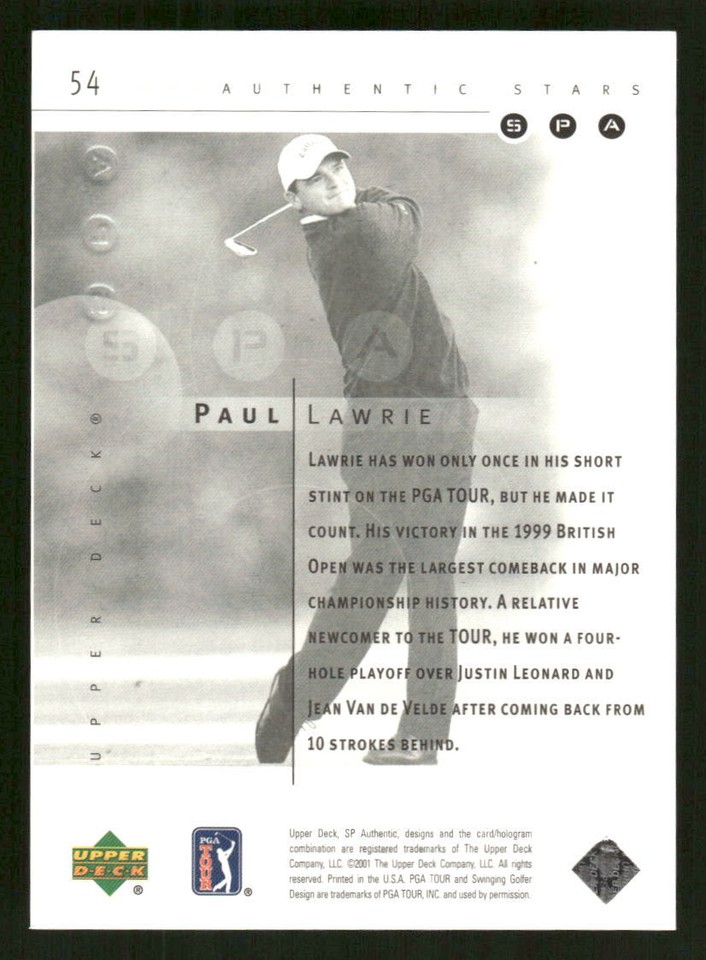 2001 SP Authentic Paul Lawrie RC,SN Rookie #54 Card #/2999 | eBay