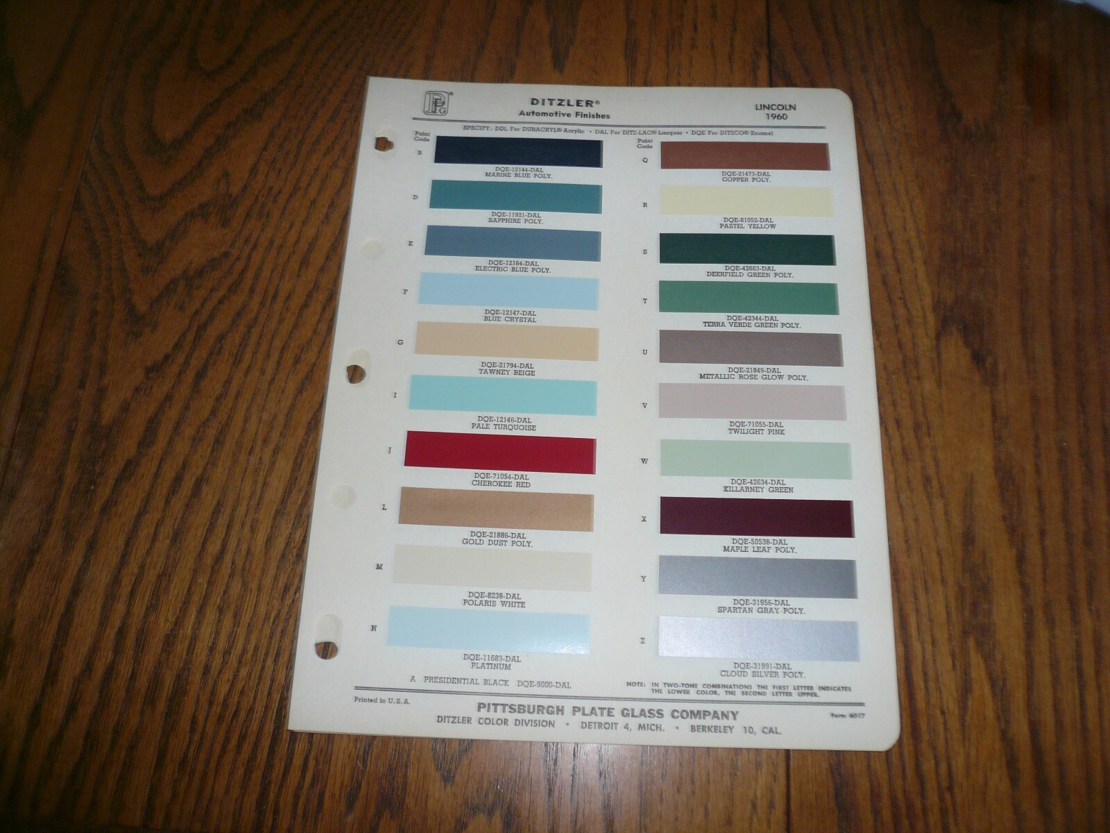 1960 Lincoln Continental Ford Thunderbird Ditzler Color Chip Paint ...