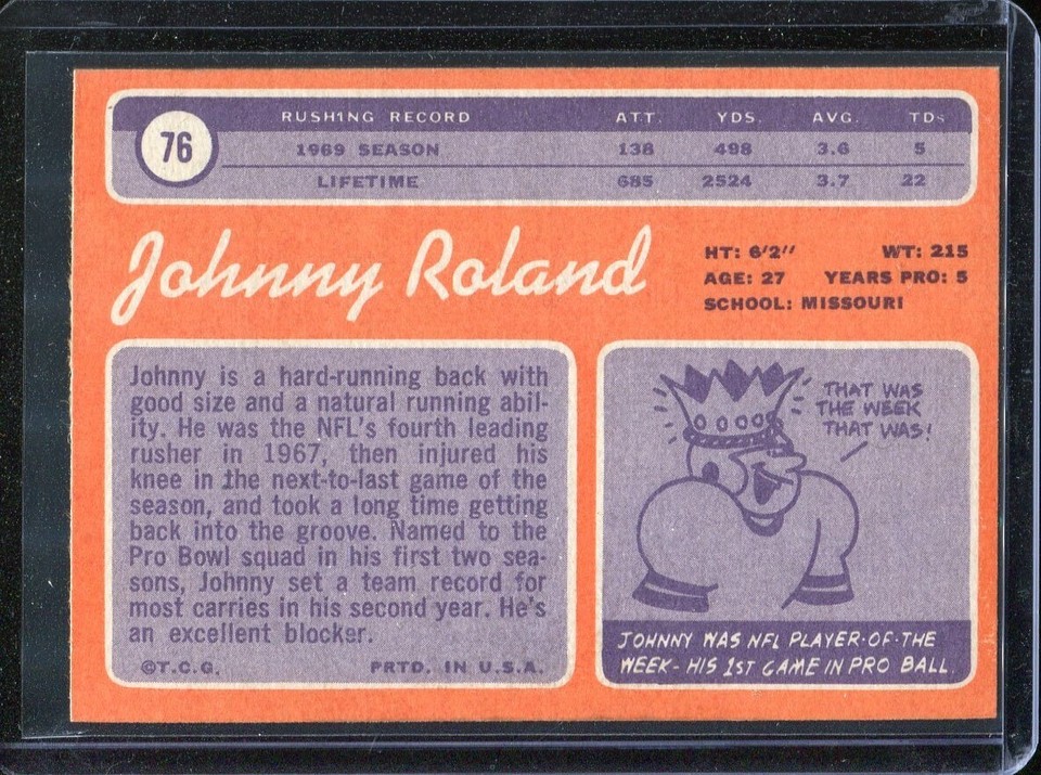 1970 Topps Football # 76 Johnny Roland (NM) Near Mint | eBay