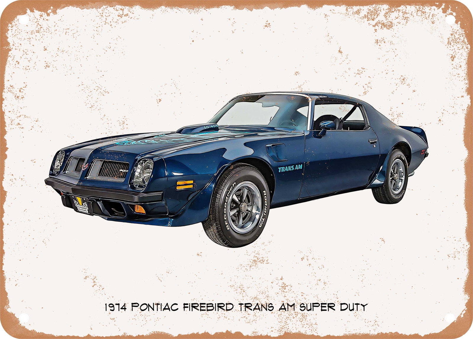 Classic Car Art - 1974 Pontiac Trans Am Oil Painting - Rusty Look Metal ...