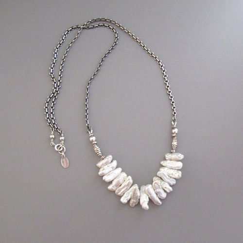 djs Sundance Sol White Freshwater Biwa Pearl Sterling Silver Chain Boho ...