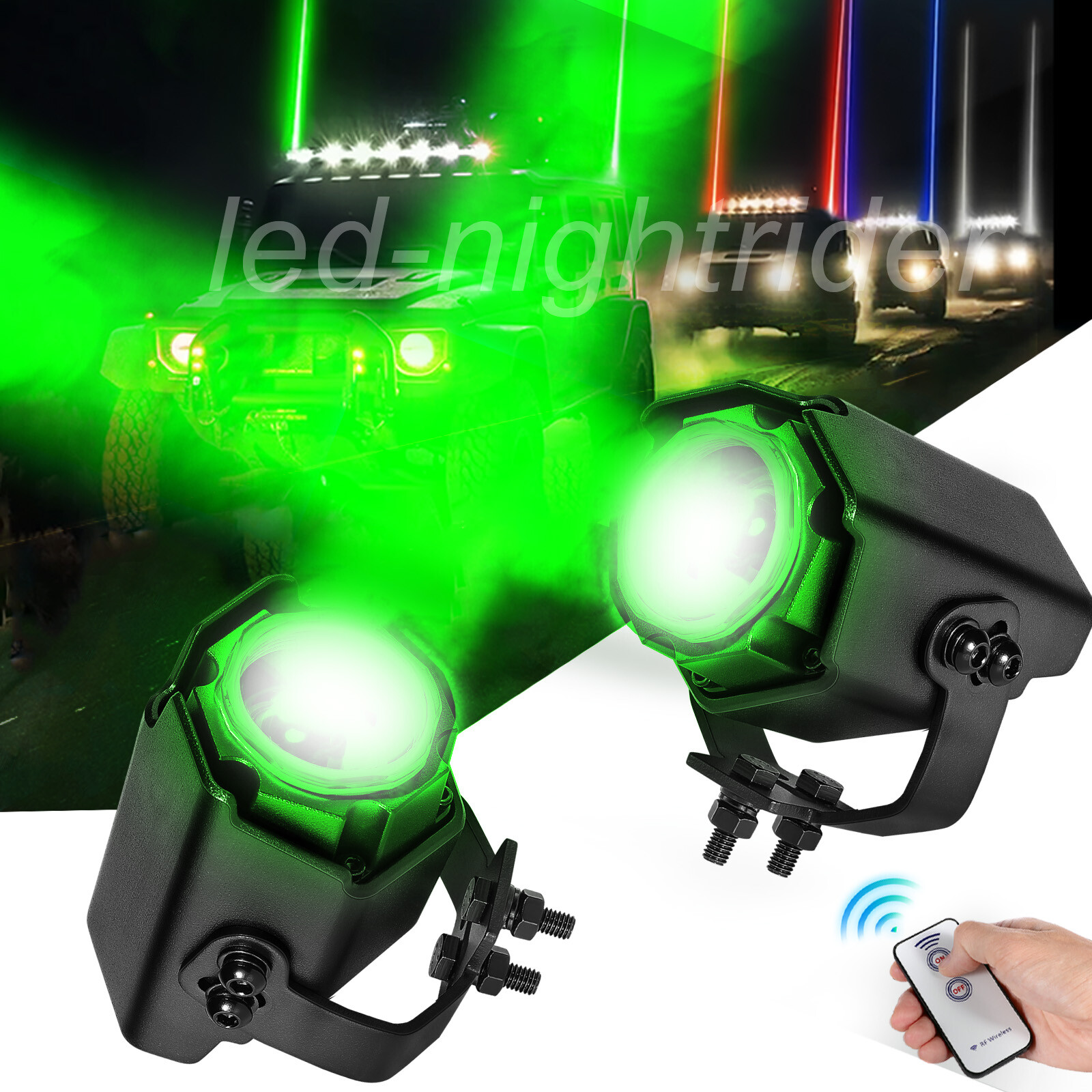 2X WHIPLESS LASER RGB LED Whip Lights Antenna Remote For Polaris RZR XP ...