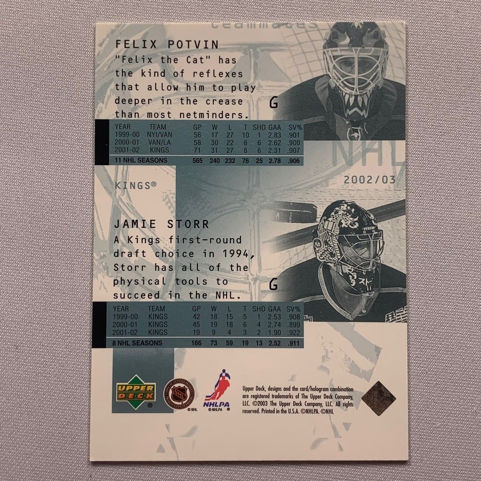 Jamie Storr Felix Potvin 2002-03 Upper Deck Mask Collection Promo ...