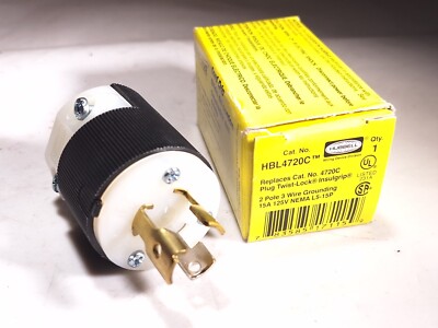 HUBBELL HBL4720C TWIST-LOCK PLUG 125V 15A 2P 3W GROUNDING NEMA L5-15P ...