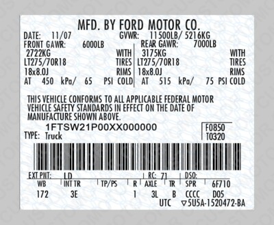 Custom Label Sticker for Ford USA Quality 5U5A-1520472-BA | eBay