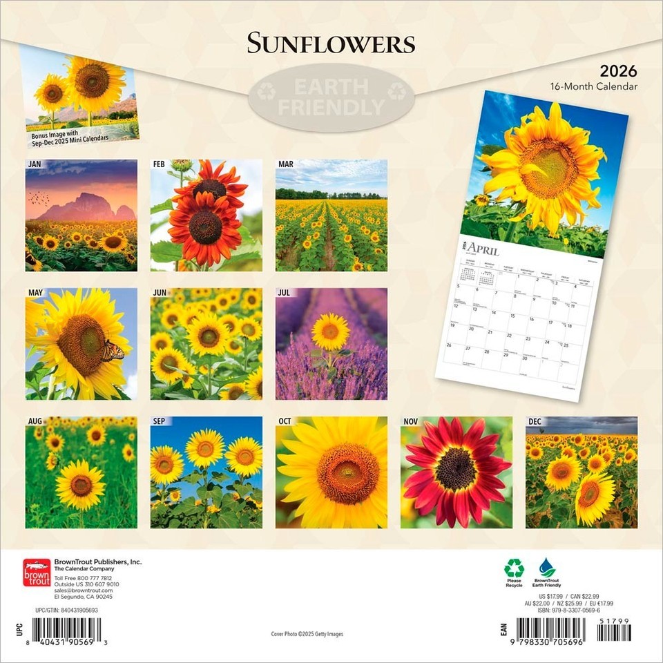 Sunflowers | 2026 12x24" (Hanging) Monthly Square Wall Calendar ...