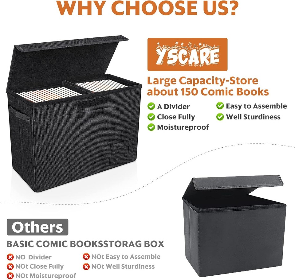 2-Pack Comic Book Storage Boxes, Collapsible Comics Case 2 Pack, Black ...