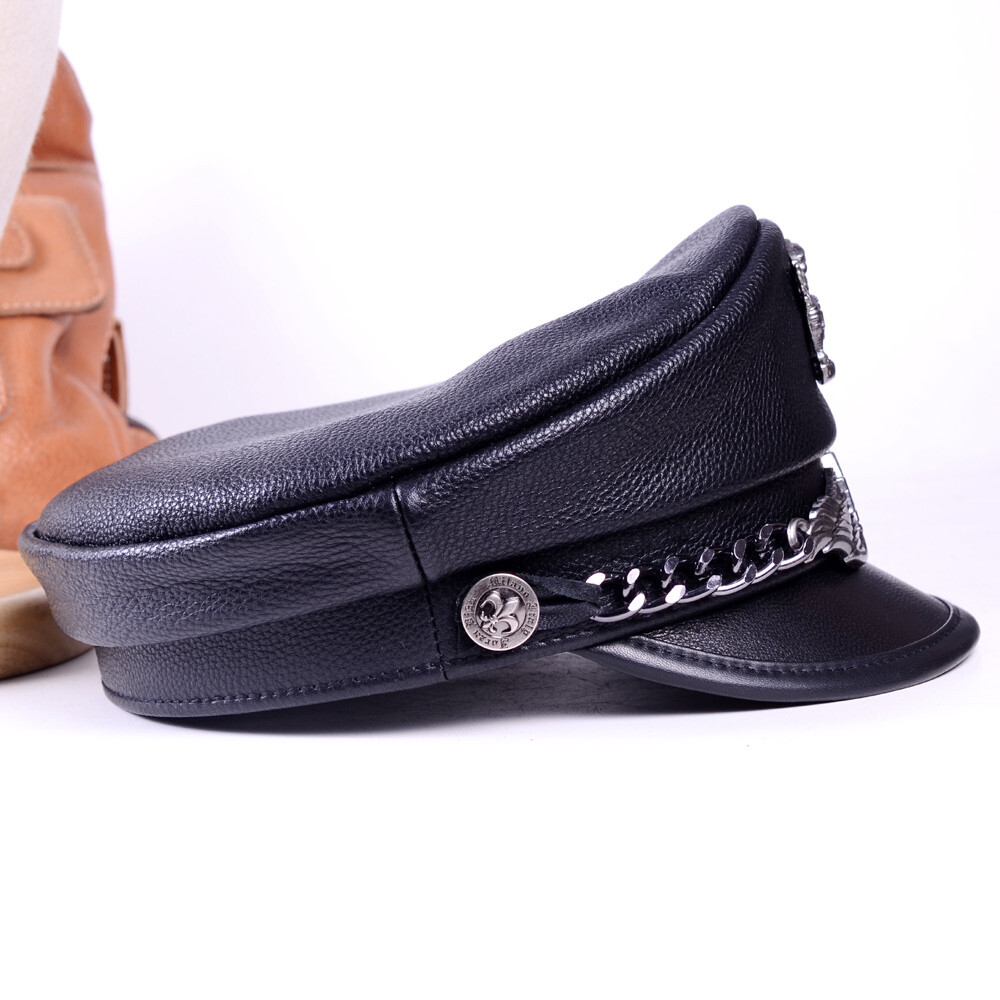 Men's Women's Real Leather Military Officer Service Cap Germany Army ...