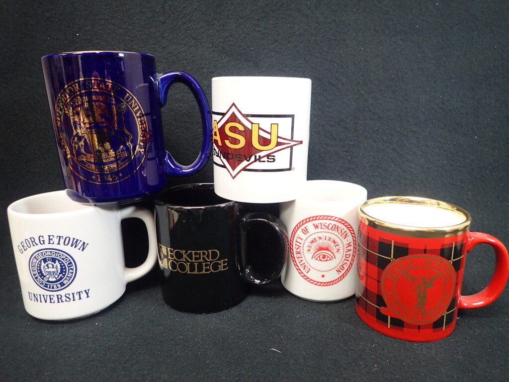 Lot of 6 collectible College Ceramic Mugs ASU Georgetown WI Eckert Ball ...