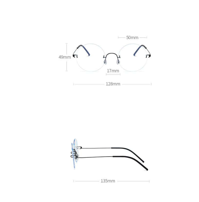 Metal Alloy Rimless Round Eyeglasses Men Women Anti Blue Light Glasses ...