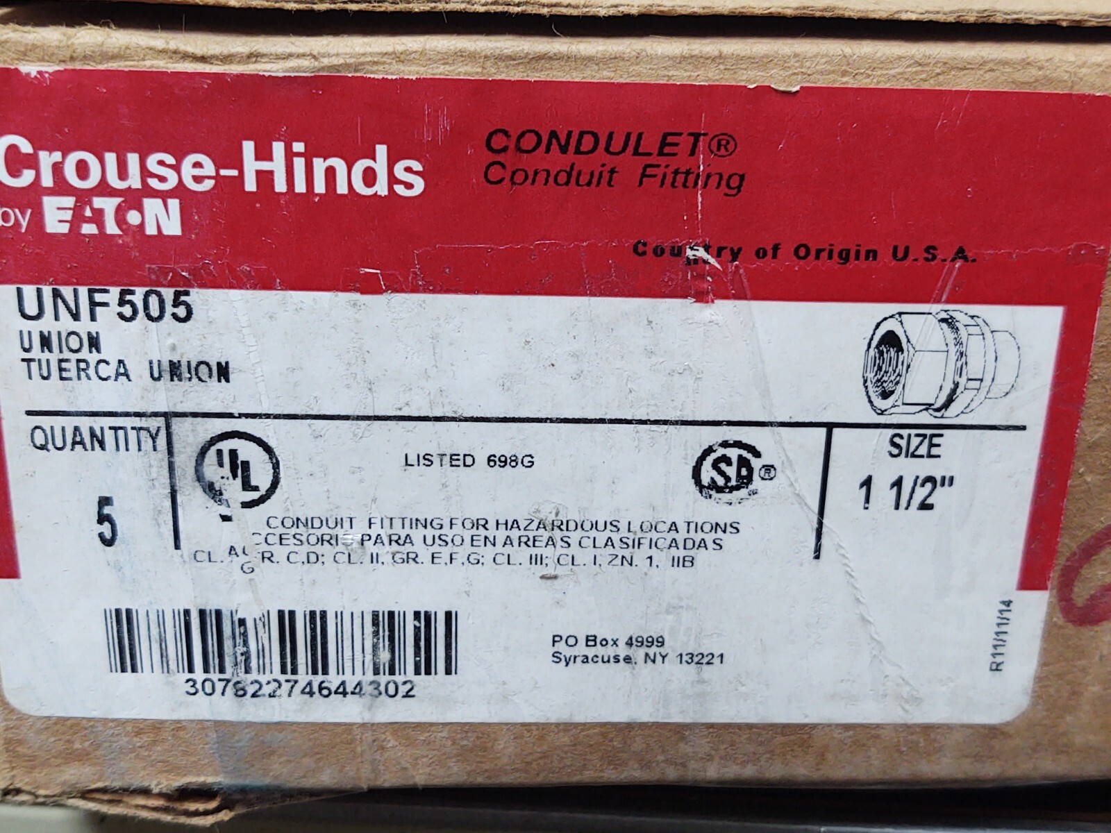 (5 PCS) UNF505 Cooper Crouse Eaton Explosion Proof 1-1/2" Female Union ...