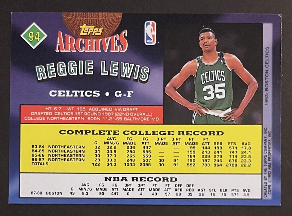 3 CARD LOT 1992-93 REGGIE LEWIS TOPPS ARCHIVES #94 BOSTON CELTICS 1987 ...
