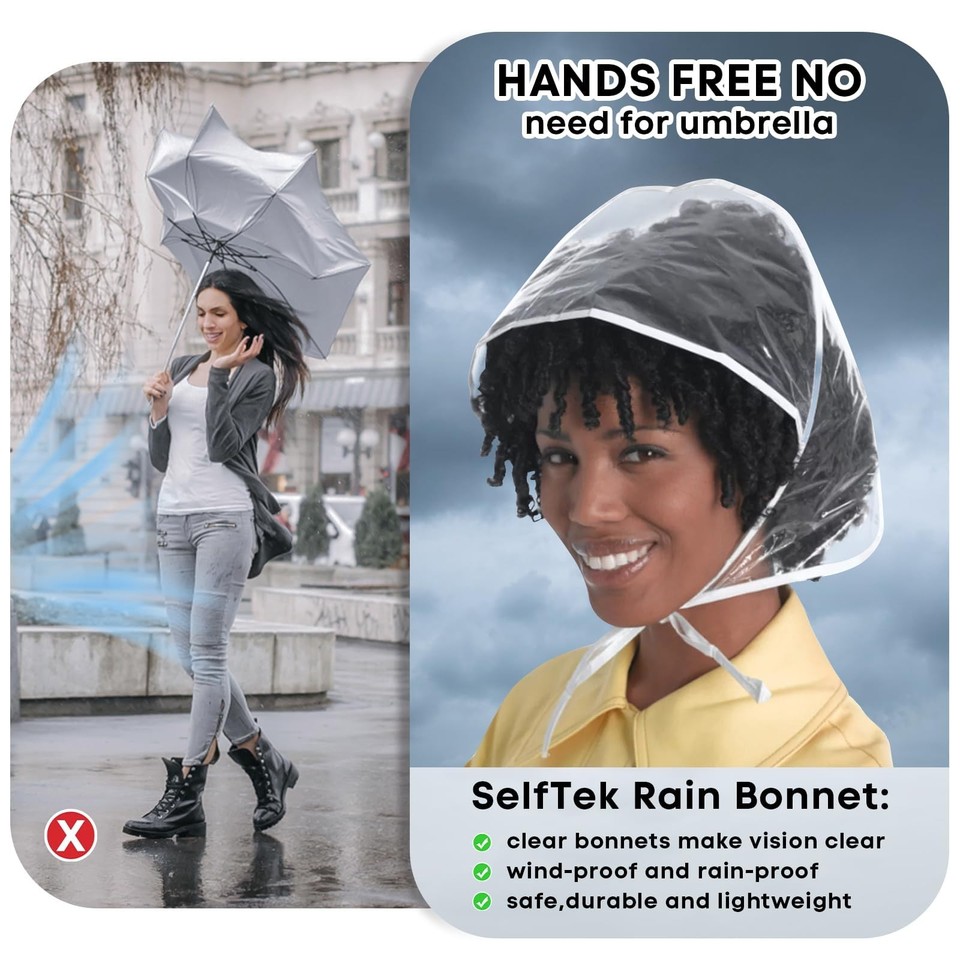 SelfTek 2 Pcs Rain Bonnet with Visor Clear Plastic Large, Clear,white ...
