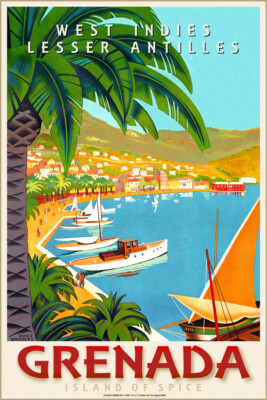 Grenada West Indies Caribbean Retro Travel Poster Roger Broders Art ...