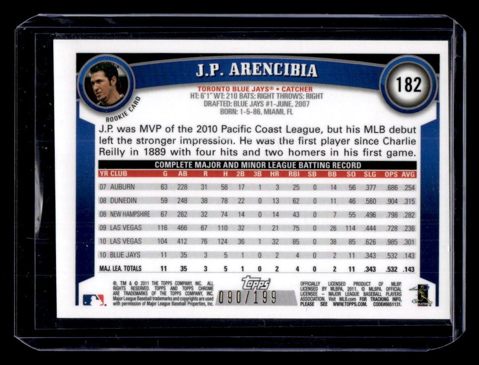 2011 Topps Chrome J.P. Arencibia 182 Blue Auto Refractor /199 | eBay