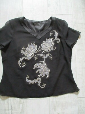 JACQUES VERT Ladies BEADED Floral TOP Blouse V NECK Size 12 NEW No Tags ...