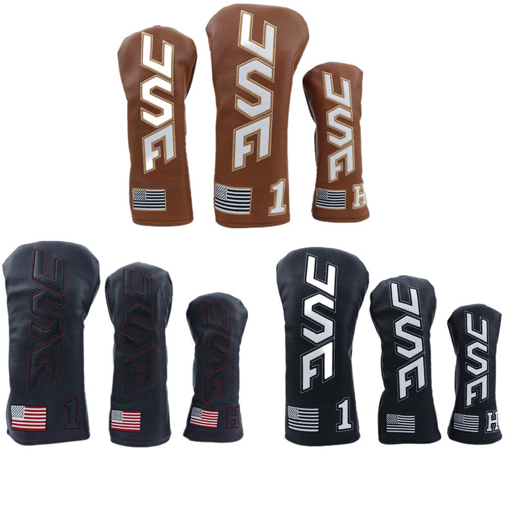 Driver Fairway Wood Hybrid Golf Club Headcovers USA+Flag Leather 135H ...