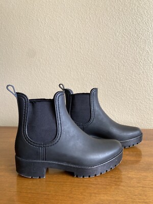 Jeffrey Campbell Cloudy Black Platform Lugged Chelsea Waterproof Rain ...