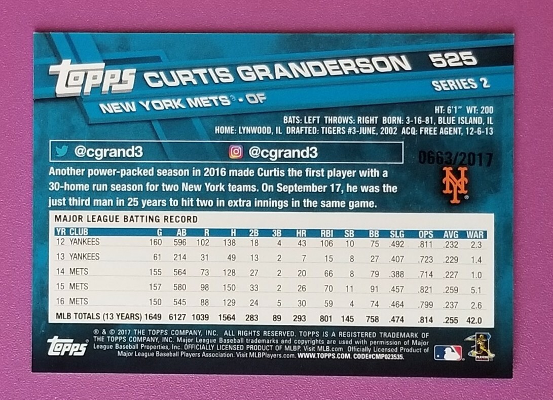 2017 Topps - Curtis Granderson #525 Gold /2017 for sale online | eBay