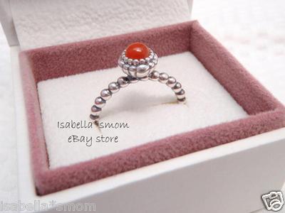 JULY BIRTHDAY BLOOMS Authentic PANDORA Orange CARNELIAN Ring 7.5/56 ...
