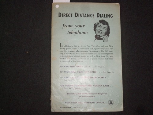 1950'S DIRECT DISTANCE DIALING FROM YOUR NJ BELL TELEPHONE SOFTCOVER ...