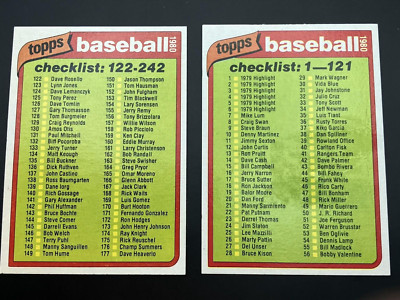1980 Topps Checklist: #121 1-121 & #241 122-242 Baseball Card | eBay