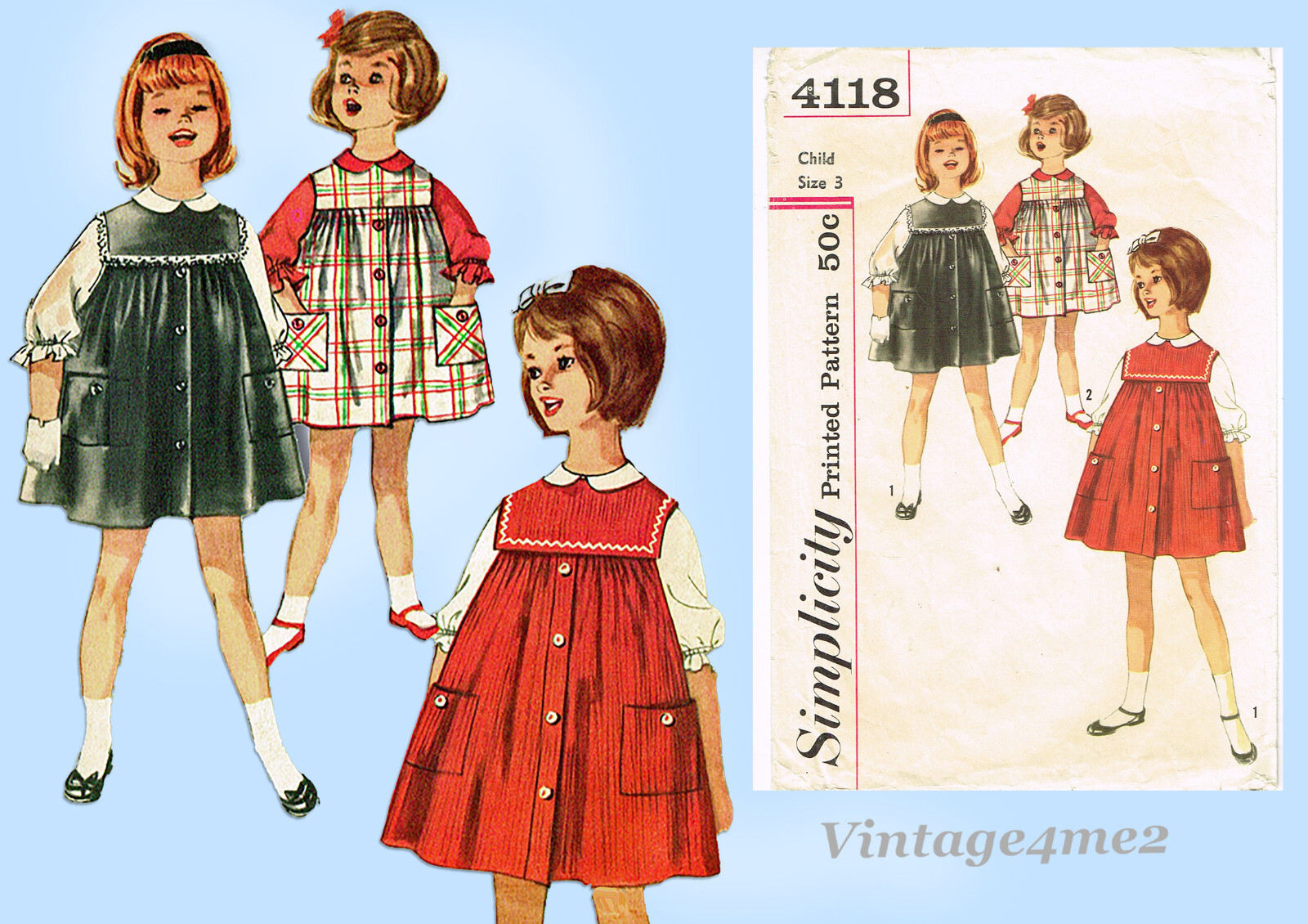 1960s Vintage Simplicity Sewing Pattern 4118 Cute Toddler Girls Jumper ...