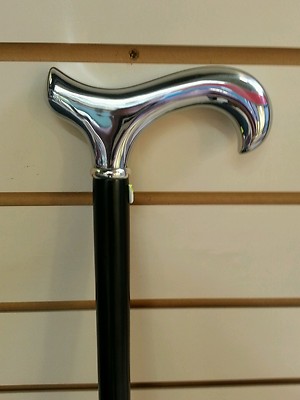 GENTLEMENS SILVER HANDLE WALKING STICK/CANE with rubber ferrule | eBay UK