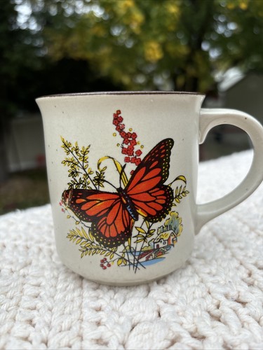 Vintage Viking (?) Butterfly Stoneware Mug Monarch Retro EUC Boho ...