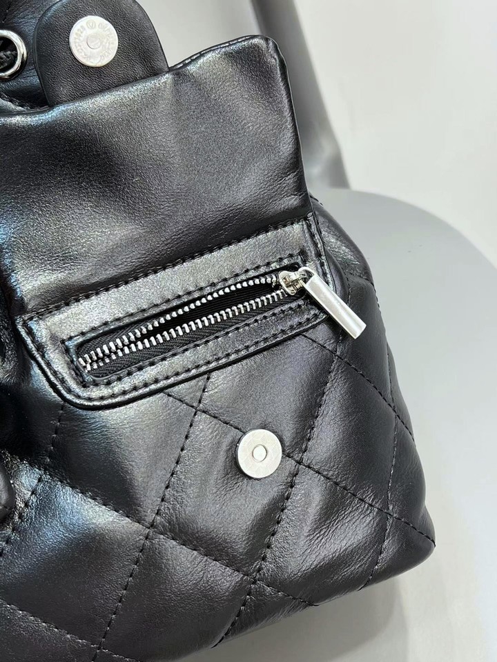 Small Mini Quilted Real Leather Drawstring Bucket Backpack Chains Purse ...