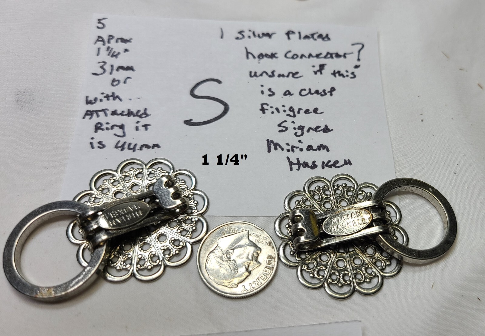 Vtg Signed Miriam Haskell Hook Necklace Clasp Turtle Dove Flower Bird ...