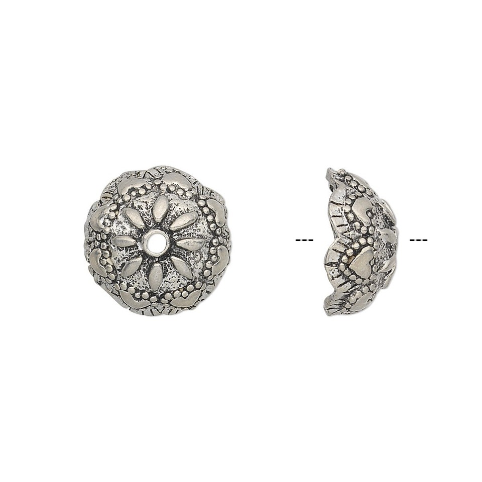 4 Large Antiqued Silver Pewter 13x6mm Flower Bead Caps to Fit 10-12mm ...