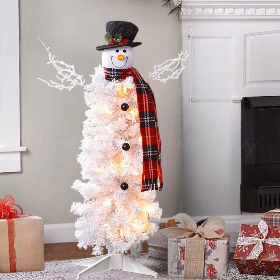 3-Ft Lighted Snowman Character Christmas Tree Cheerful Fun Holiday Home ...