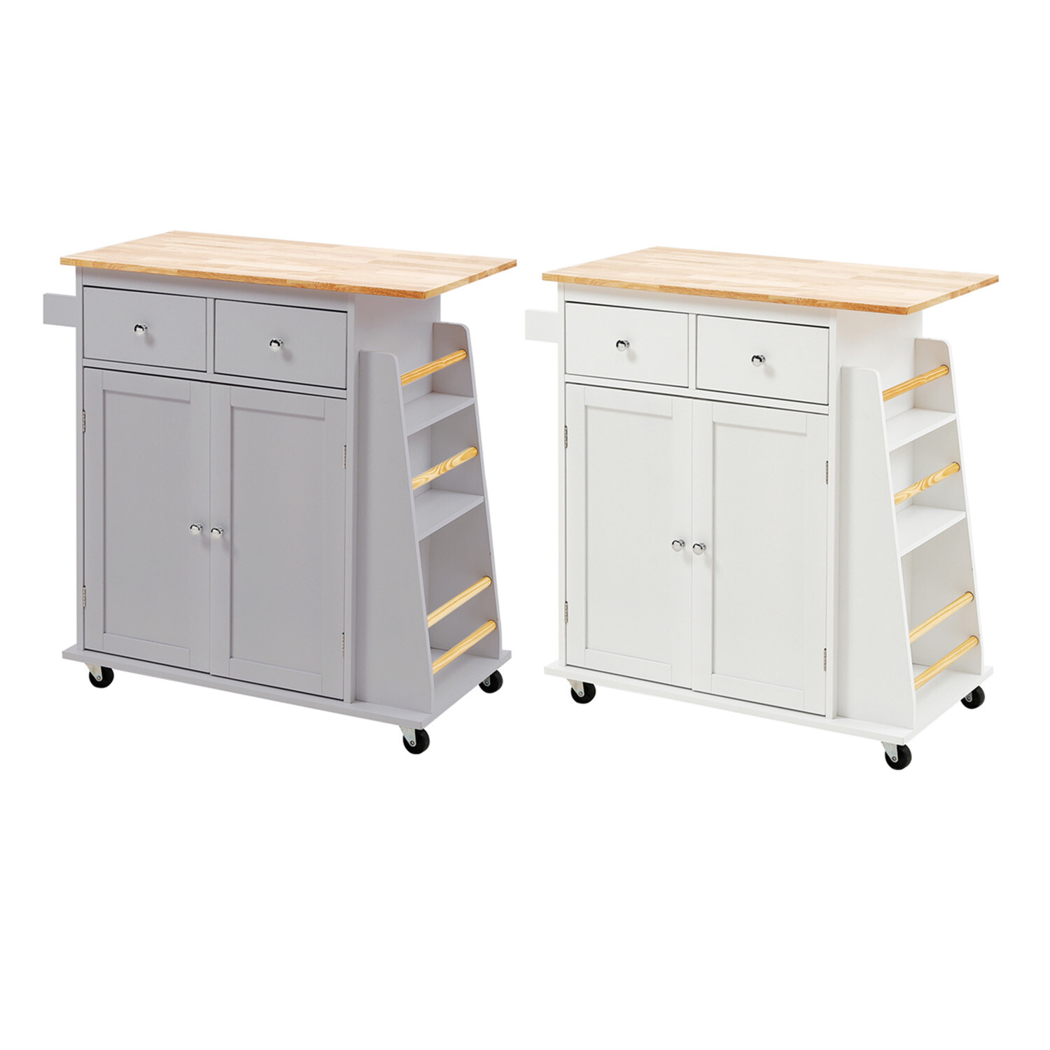 Wood Butchers Block Cupboard on Wheels Kitchen Trolley Island Drawer ...