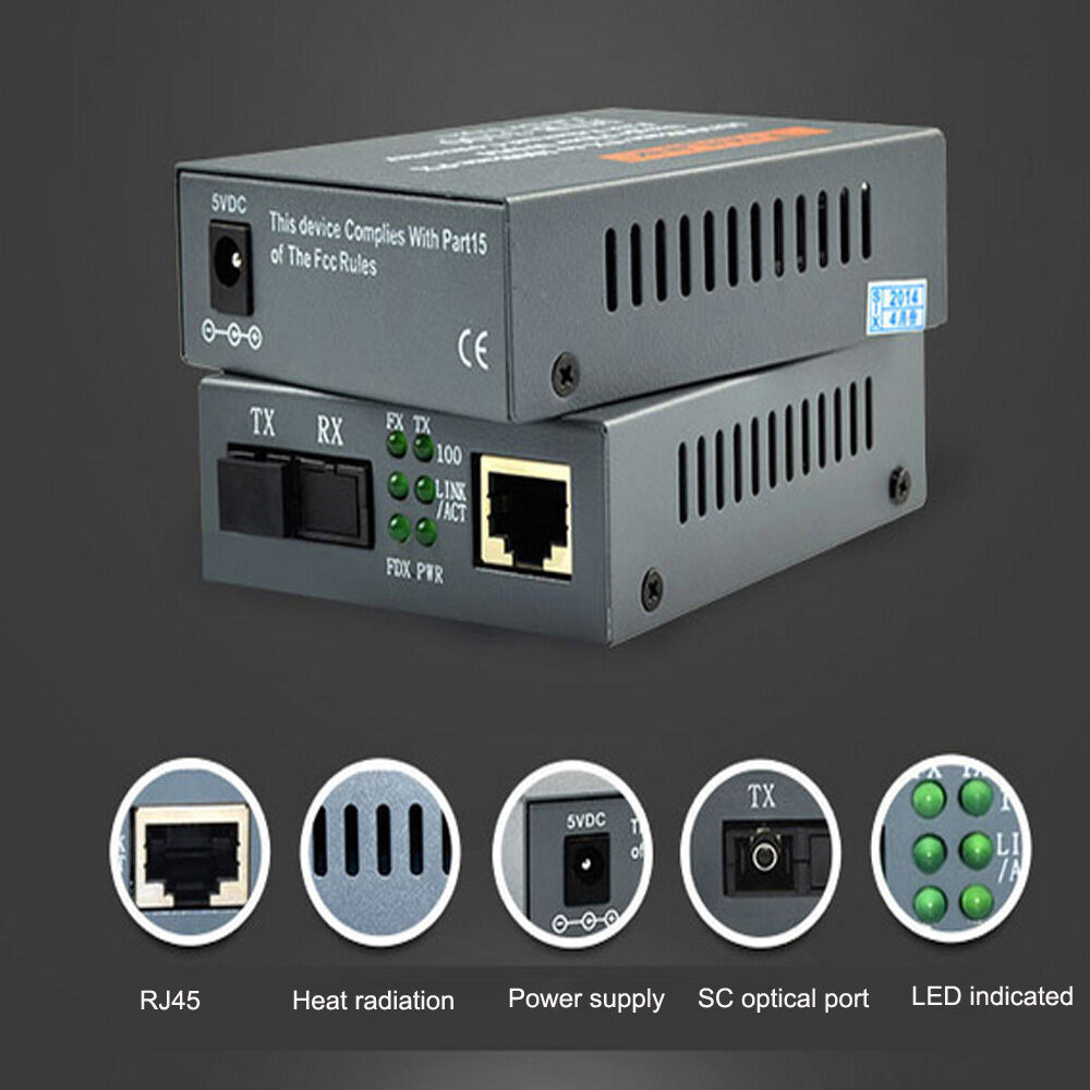 1 Pair Fiber Media Converter Adapter 10/100M SM Single Fiber SC Port ...