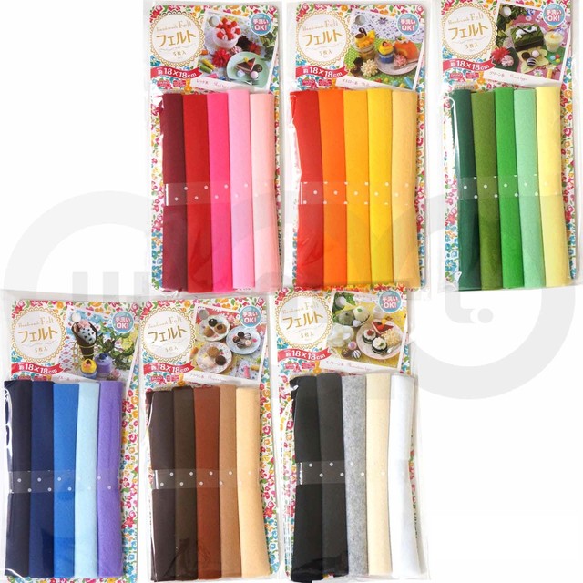 5colors Japan Daiso Felt 18x18cm Sheet DIY Handmade Craftwork - Blue ...