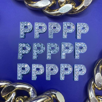 15 “P” Rhinestone Alphabet Letters Slide Beads Charm Fit 8mm Wristbands ...