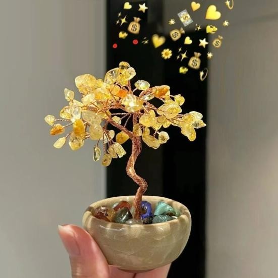 Handmade Citrine Money Tree Crystal Teabowl Fortune Desktop Decor Feng ...