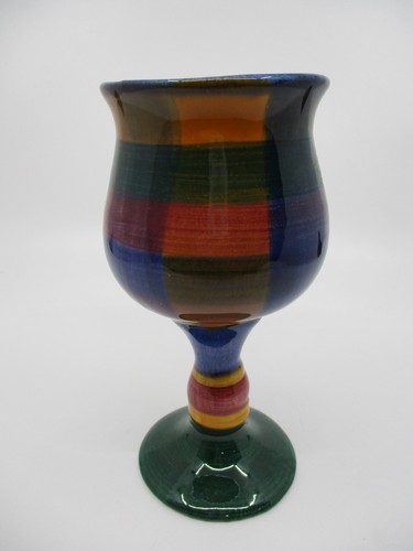 L. PIERCE POTTERY A LA FRUIT PLAID GOBLET - Blue Trim- 6 1/2" x 3 ...