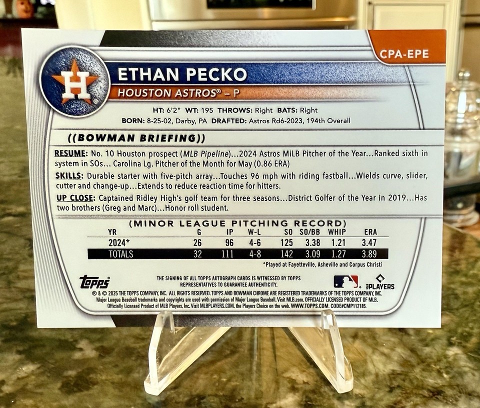 2025 Bowman Chrome 1st Ethan Pecko Auto Blue Reptilian Refractor /150 Astros | eBay