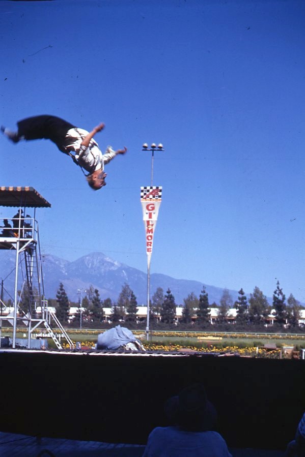 35mm Slide 1940s Red Border Kodachrome Man Doing Flip Bell Rocket Air ...