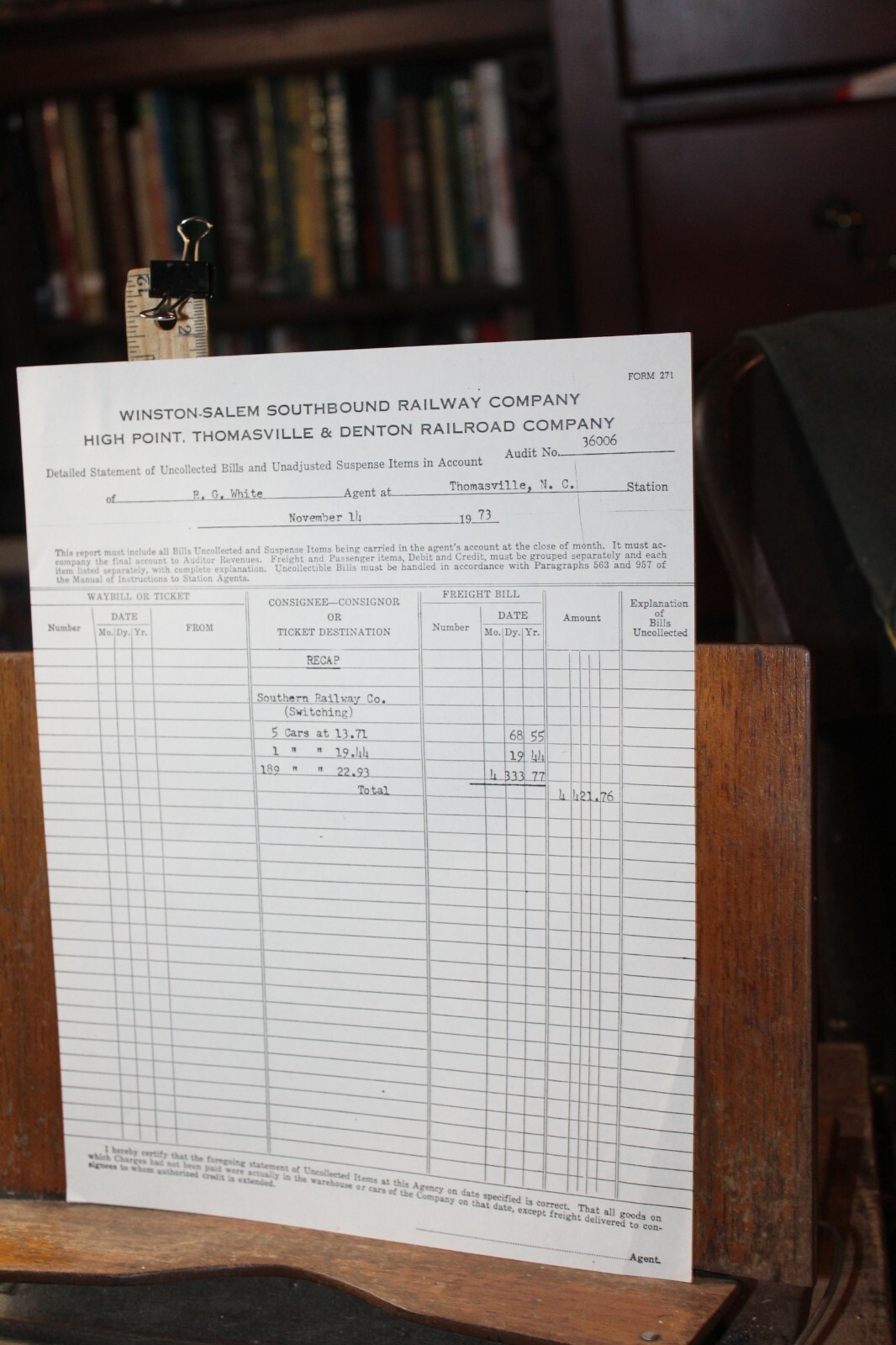 Vintage 1973 Winston Salem High Point Thomasville Denton Railroad Form ...