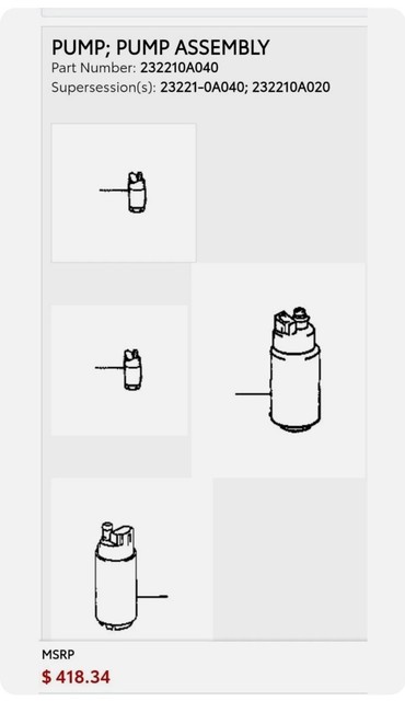 05-12 Toyota Avalon Fuel Pump Assembly 23221-0a040 OEM Va4212 for sale ...