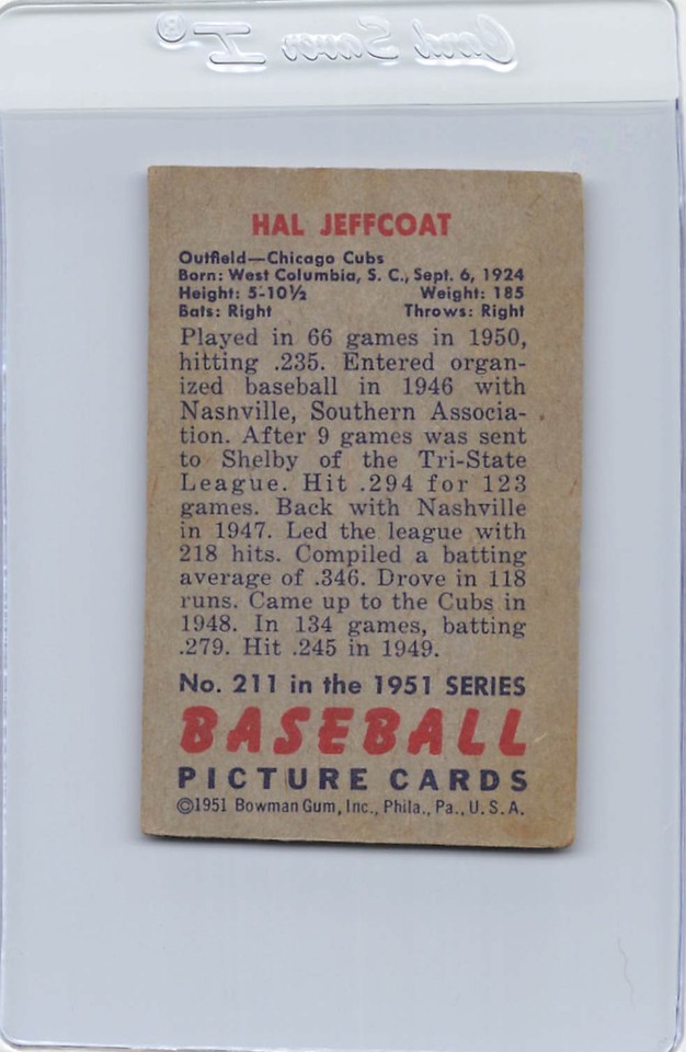 1951 Bowman #211 Hal Jeffcoat Cubs VG *DA-B6444 | eBay